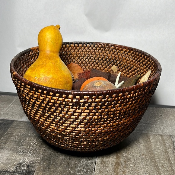 Accents | Woven Rattan Solid Basket With Vintage Natural Gourds And ...